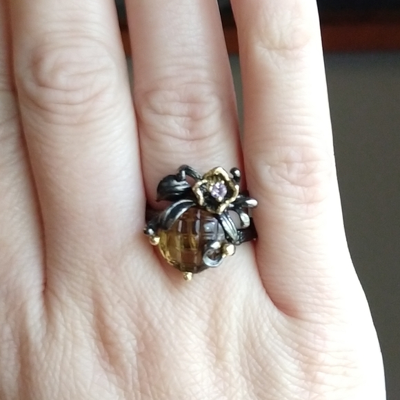 Jewelry | Carved Smoky Quartz Sterling Artistic Ring | Poshmark